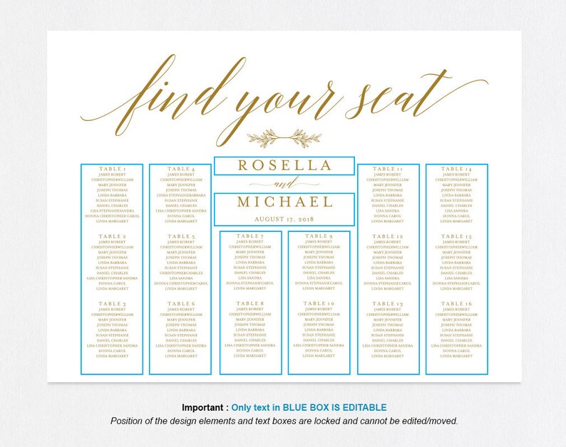 Gold Wedding Seating Chart Printable Seating Chart Seating | Etsy