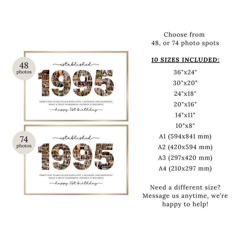 1995 Year Photo Collage Template, 31st Birthday Memory Poster, Editable ...