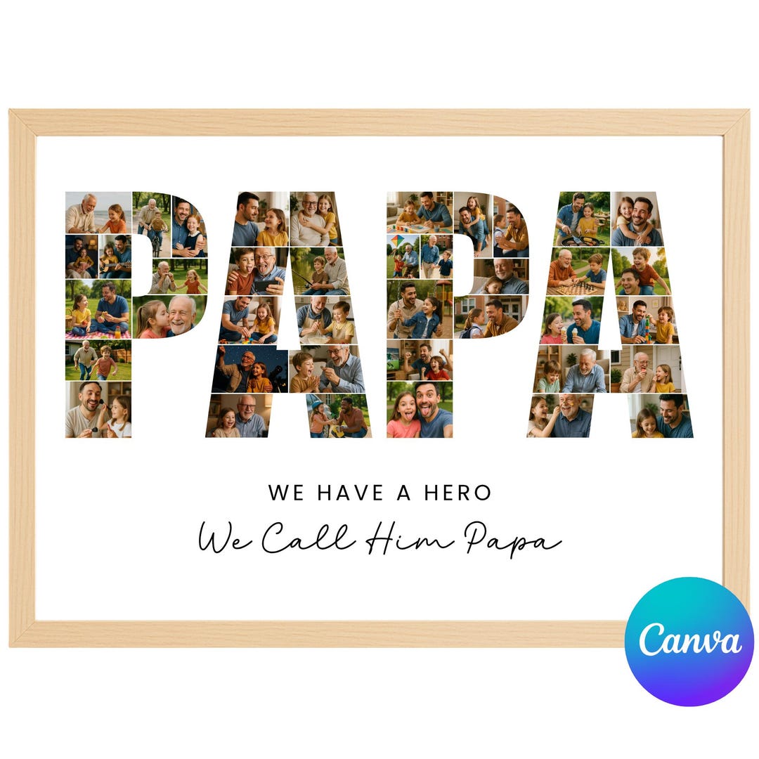 Personalized Papa Photo Collage Template, Father's Day Gift (digital ...