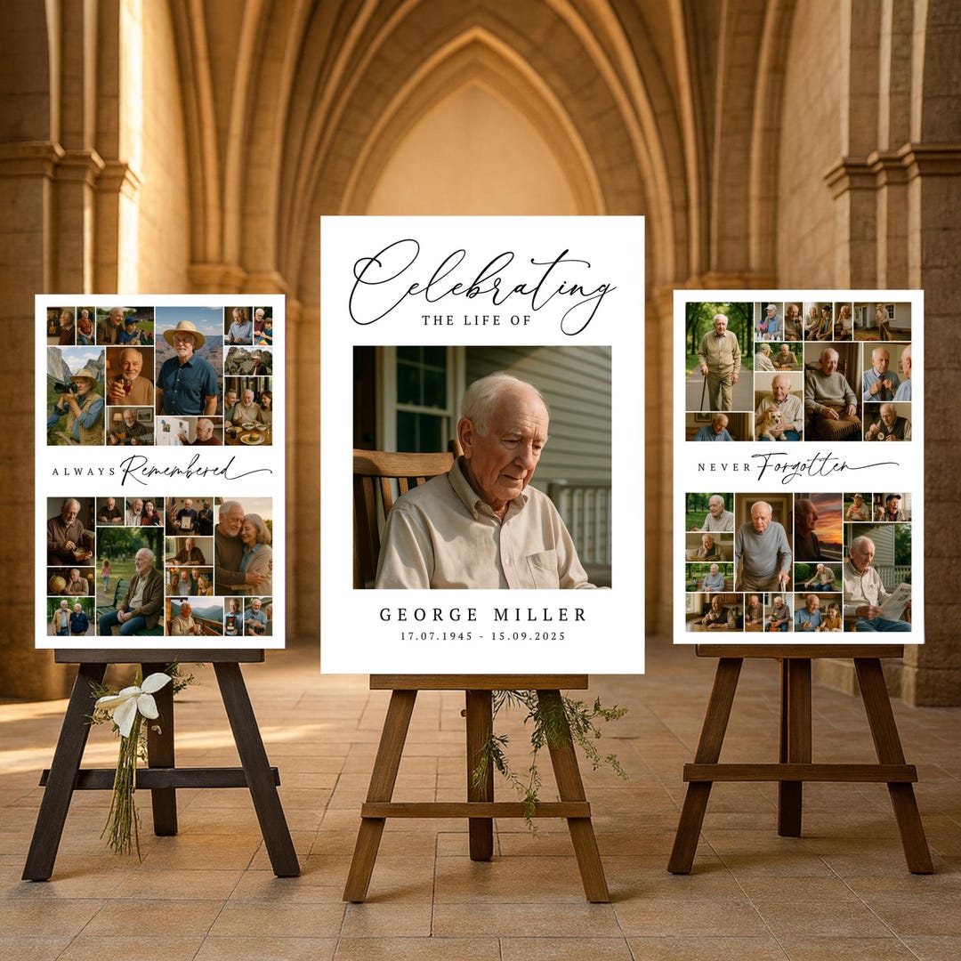 Editable Funeral Photo Collage Template, Memorial Picture Display ...