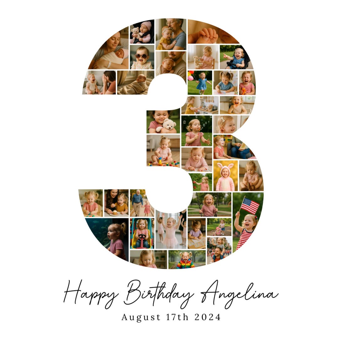 3rd Birthday Photo Collage Template, Custom Gift for Girl, 3rd Birthday ...