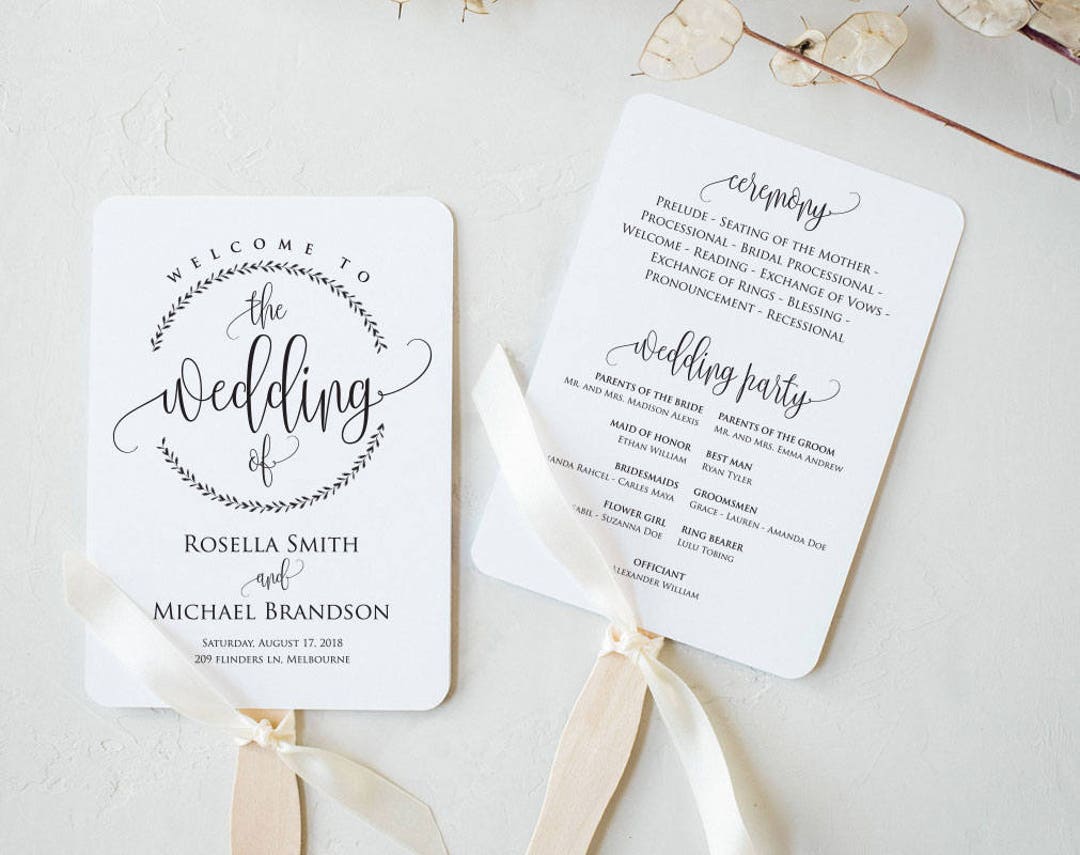 Wedding Program Fan, Wedding Program Fan Template, Rustic Wedding ...