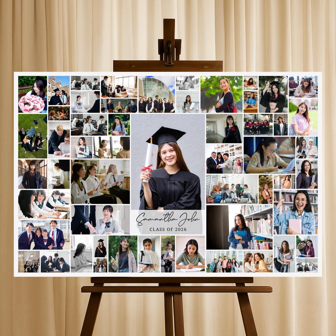 Graduation Photo Collage Template, Graduation Party Welcome Sign ...