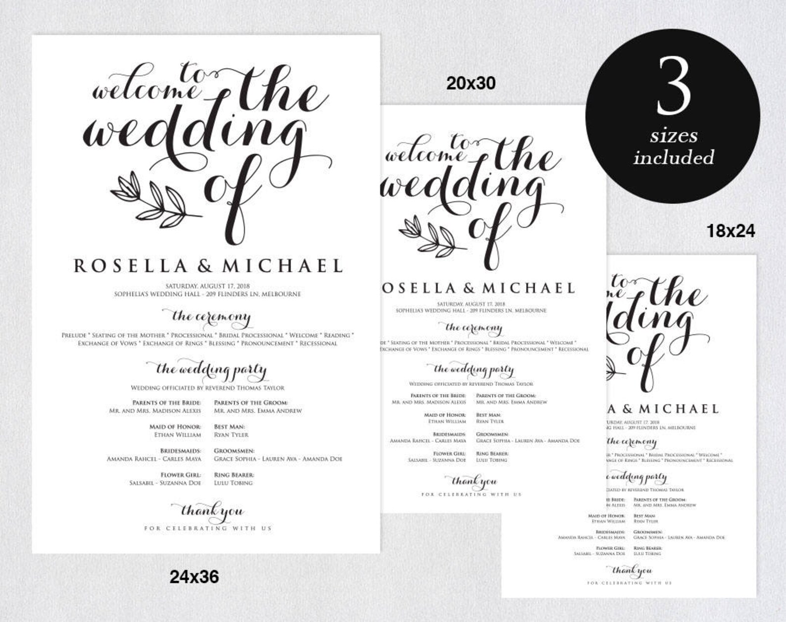 Wedding Program Sign Template Wedding Program Poster Wedding - Etsy