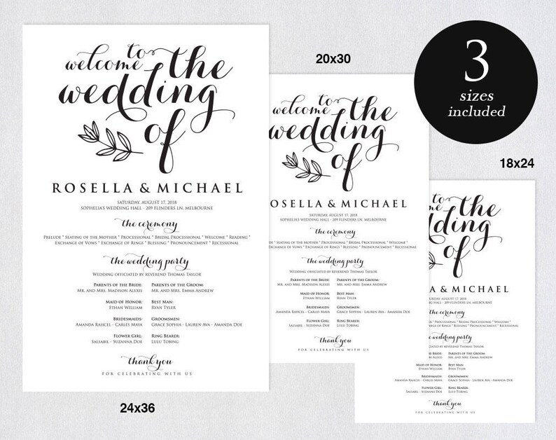 Wedding Program Sign Template Wedding Program Poster Wedding - Etsy