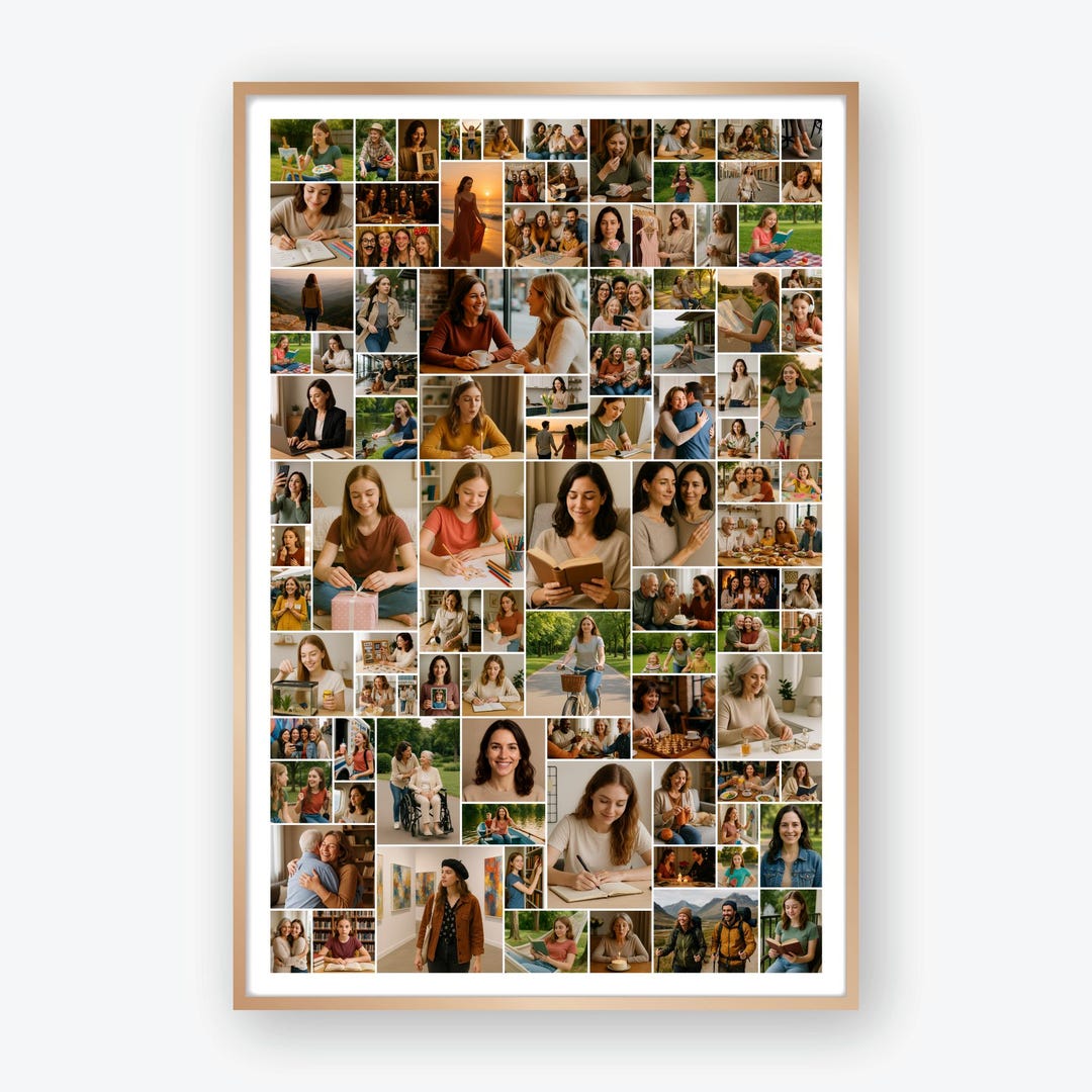 100 Photo Collage Template Editable in Canva, Large Printable Portrait ...