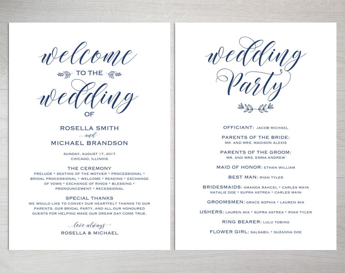 Navy Blue Wedding Program Template Wedding Ceremony Program | Etsy