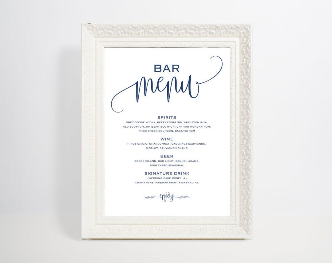 Navy Blue Bar Menu Templatebar Menubar Menu Printablebar - Etsy