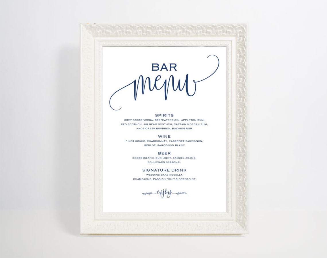 Navy Blue Bar Menu Templatebar Menubar Menu Printablebar - Etsy
