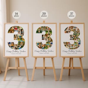 3rd Birthday Photo Collage Template, Editable Milestone Sign (canva) - Etsy