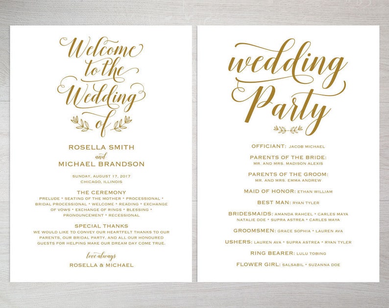 Gold Wedding Program Template Rustic Wedding Ceremony | Etsy