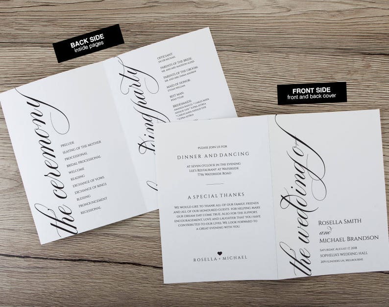 Folded Wedding Program Instant Download Ceremony Booklet - Etsy