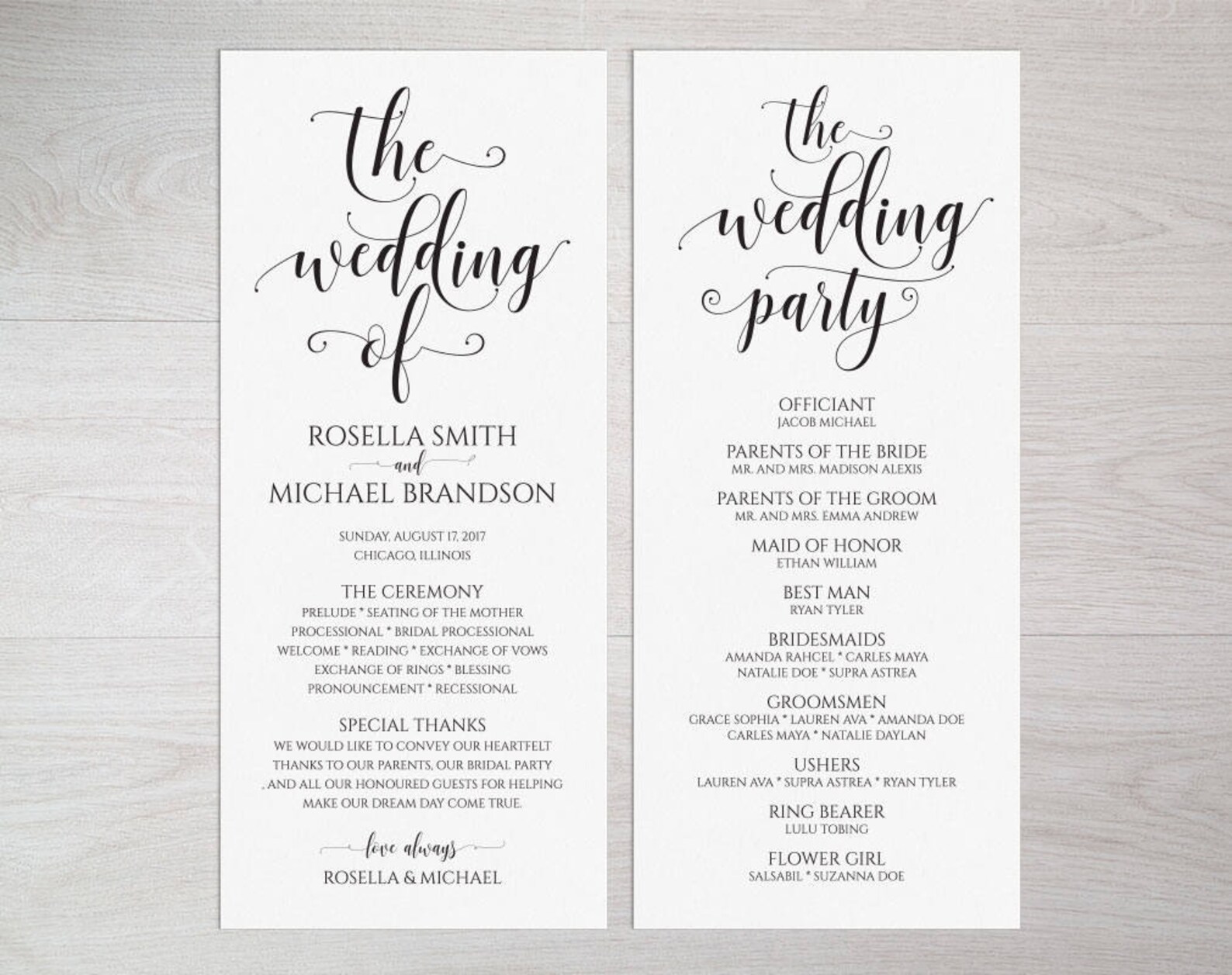 Wedding Program Printable 4x9 Editable Wedding Program | Etsy