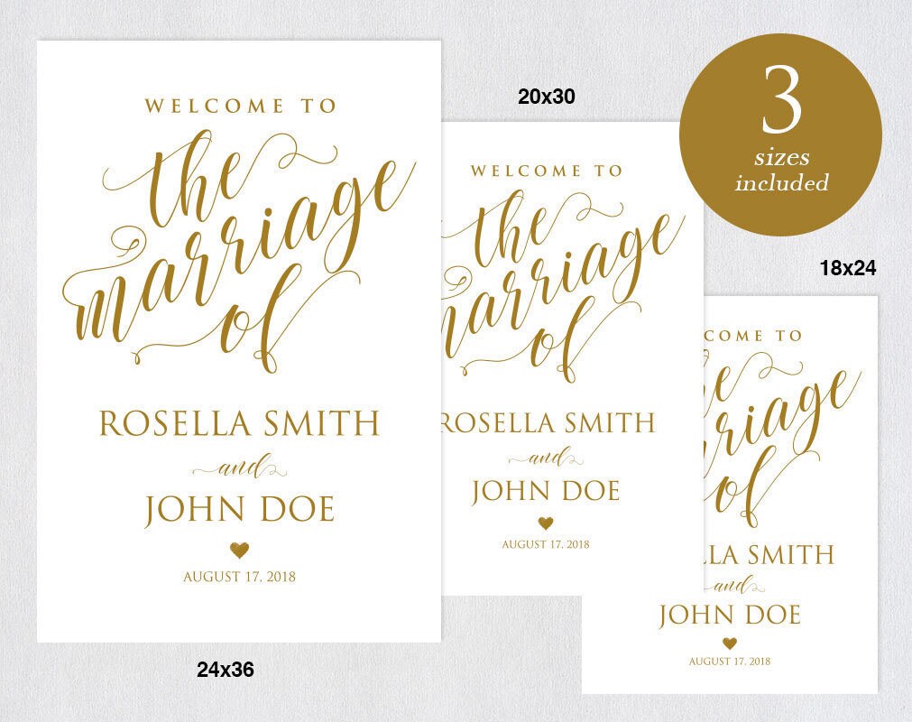 Gold Wedding Welcome Sign Template Welcome to Our Wedding | Etsy