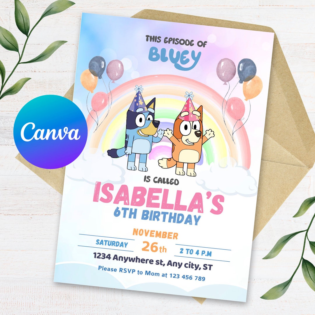 Girl Bluey Birthday Birthday Invitation, Party Girl Invite Template ...