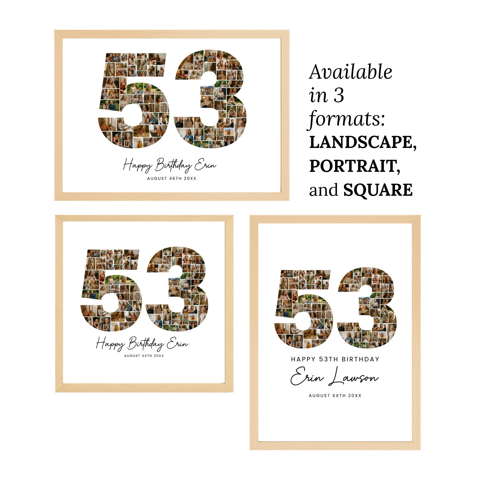 53th Birthday Photo Collage Template, Personalized Birthday Gift for ...