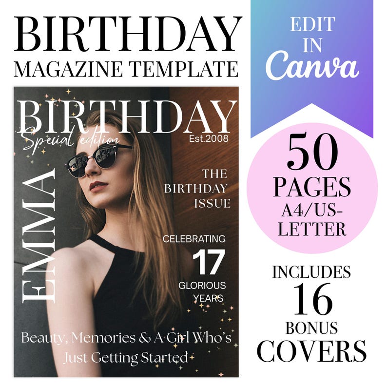 Editable Birthday Magazine Template | Canva, 50 Pages (digital Download ...