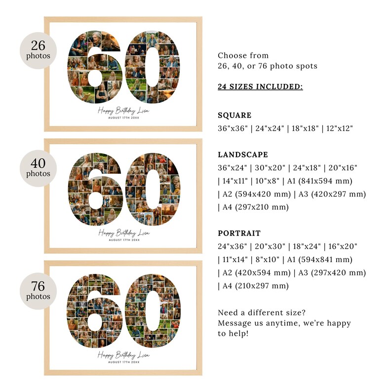 60th Birthday Photo Collage Template, Personalized 60th Birthday Gift ...