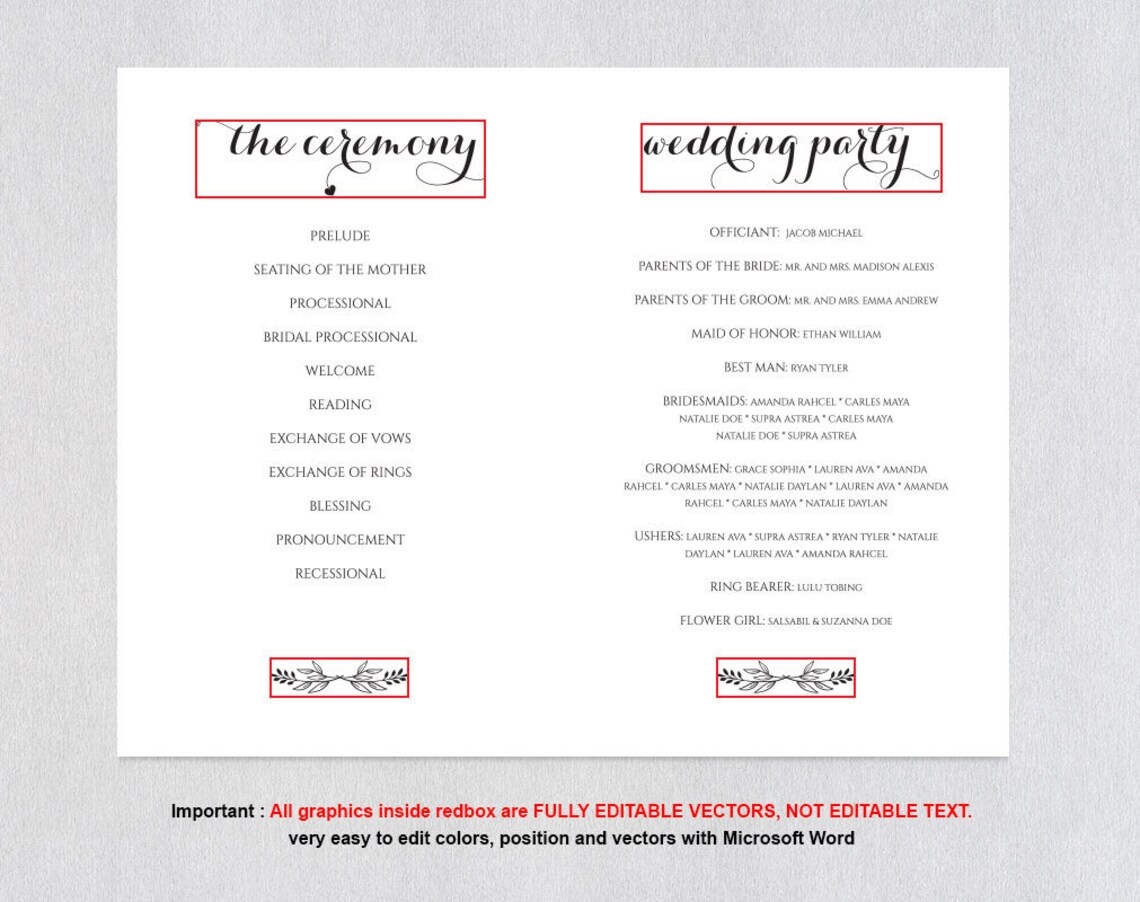 Folded Wedding Program Template Folded Wedding Programs | Etsy