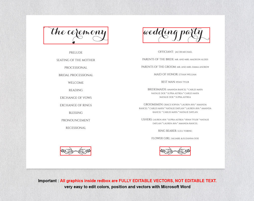 Folded Wedding Program Template Folded Wedding Programs | Etsy