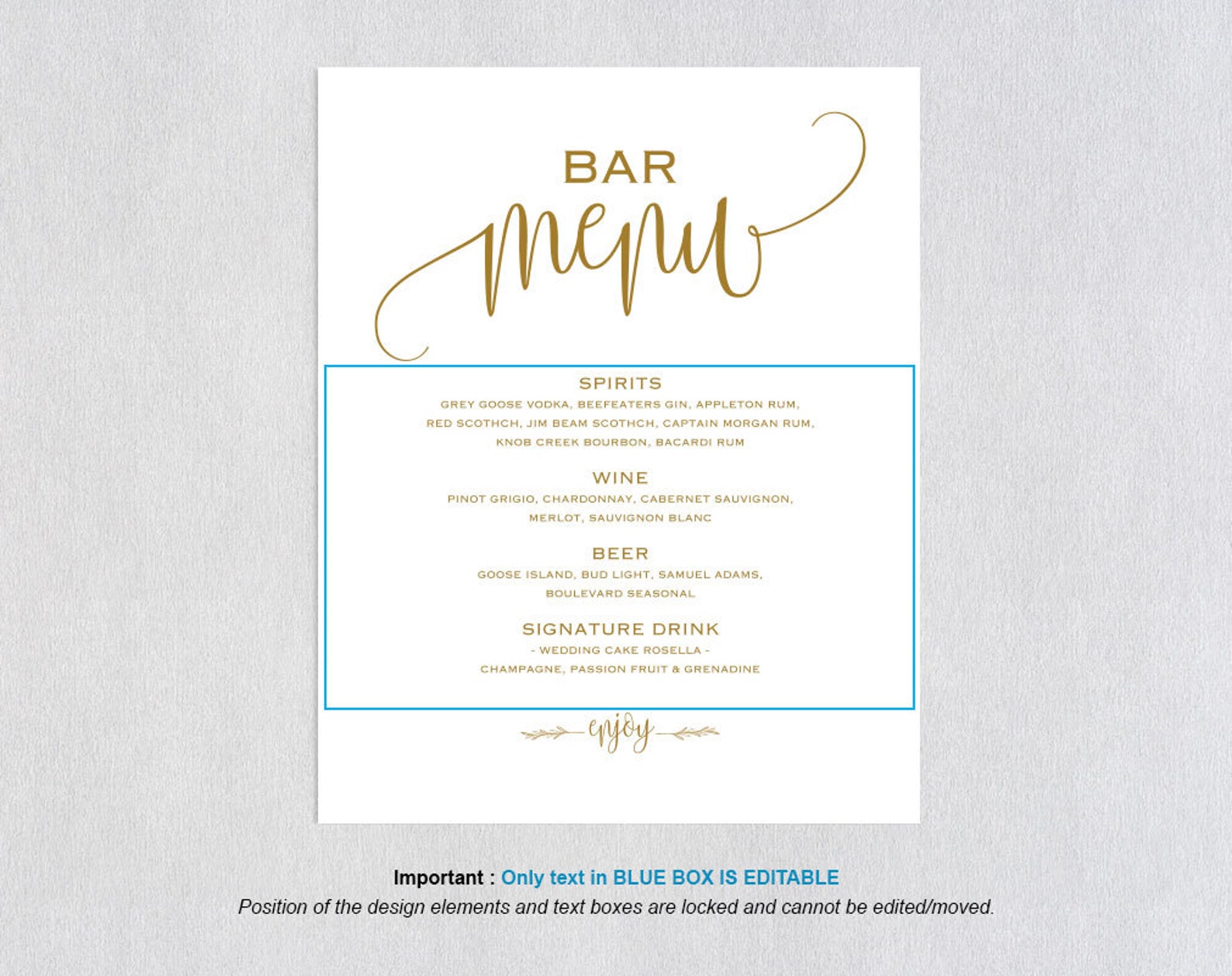 Gold Bar Menu Template Bar Menu Bar Menu Printable Bar Menu - Etsy