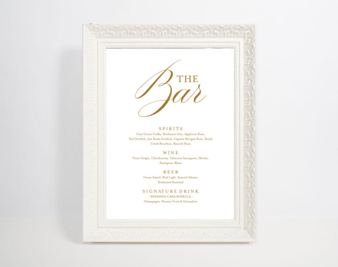 Gold Bar Menu Template, Bar Menu, Bar Menu Printable, Bar Menu Wedding ...
