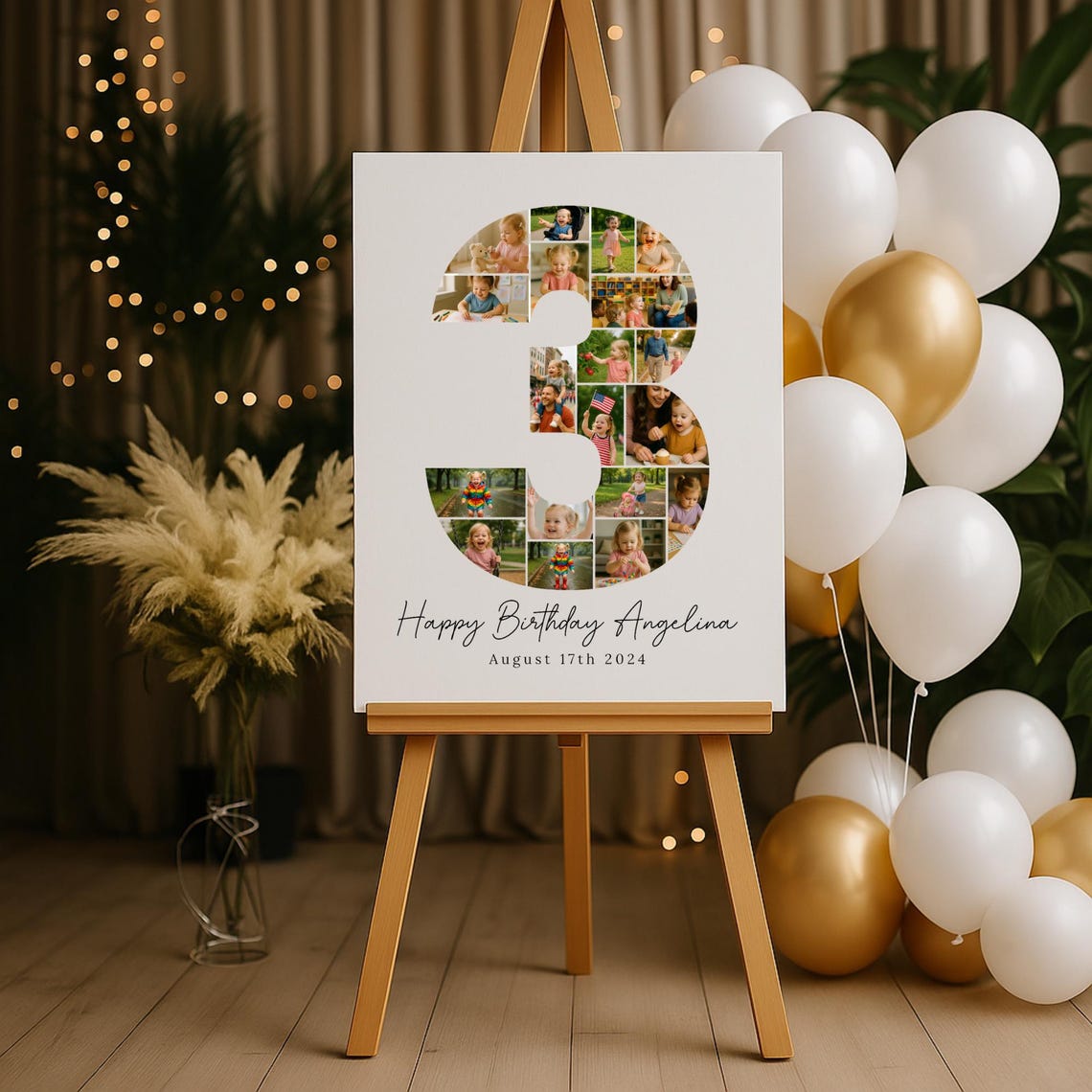 3rd Birthday Photo Collage Template, Custom Gift for Girl, 3rd Birthday ...