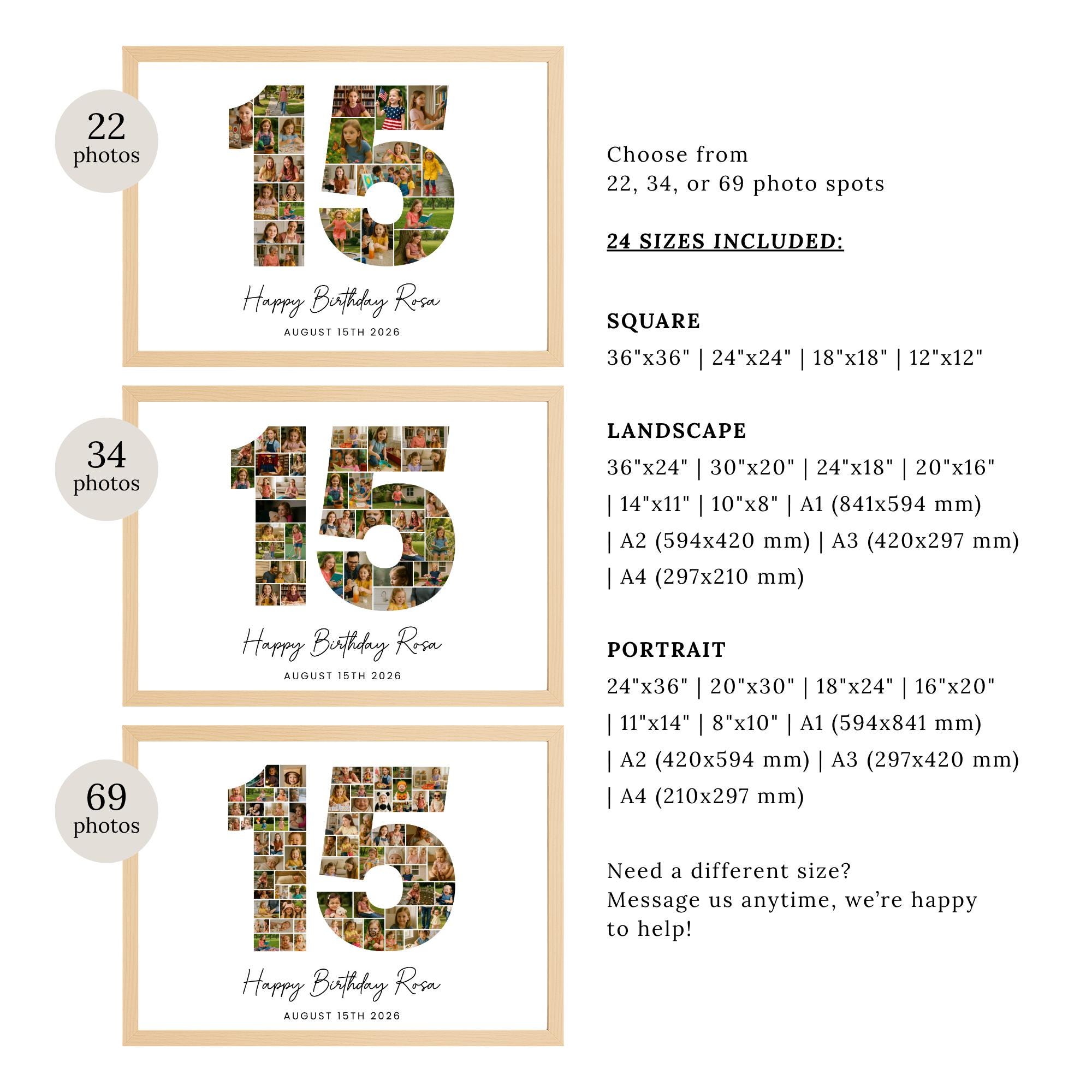 15th Birthday Photo Collage Template, Custom Canva Gift (digital ...