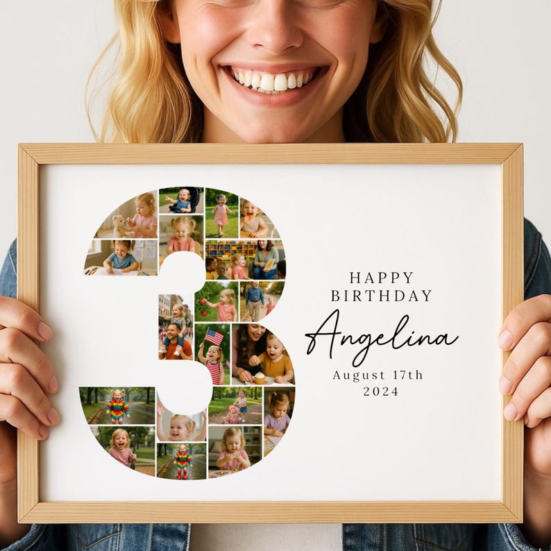 3rd Birthday Photo Collage Template, Custom Gift for Girl, 3rd Birthday ...