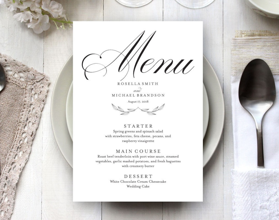 Wedding Menu Template, Wedding Dinner Menu, Rustic Wedding Menu, Menu ...