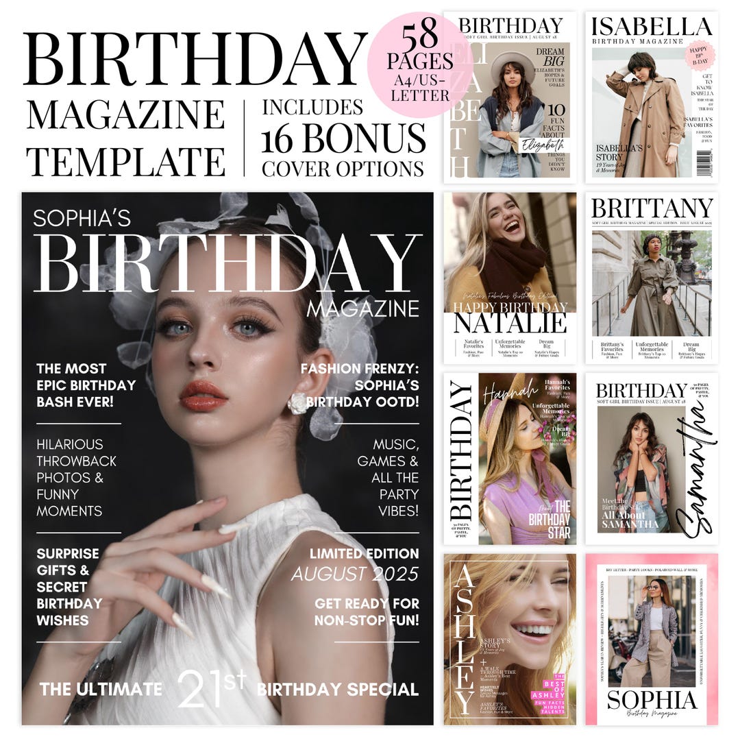Editable 58-page Birthday Magazine Canva Template | Custom Gift for ...