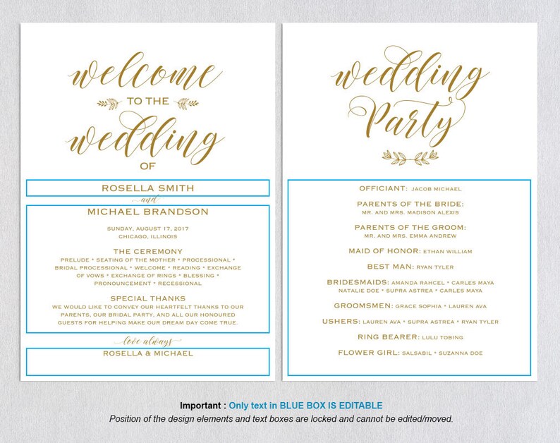 Gold Wedding Program Template Wedding Ceremony Program - Etsy