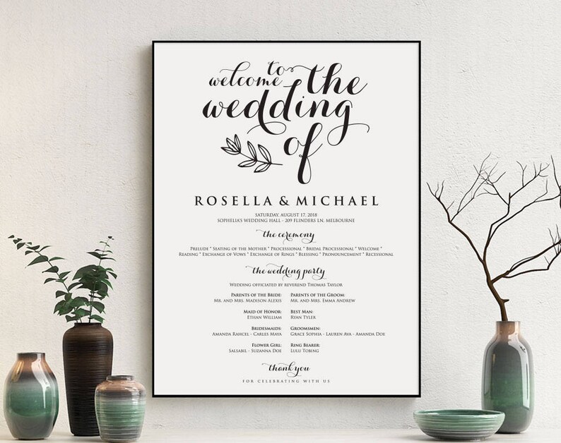 Wedding Program Sign Template Wedding Program Poster Wedding - Etsy