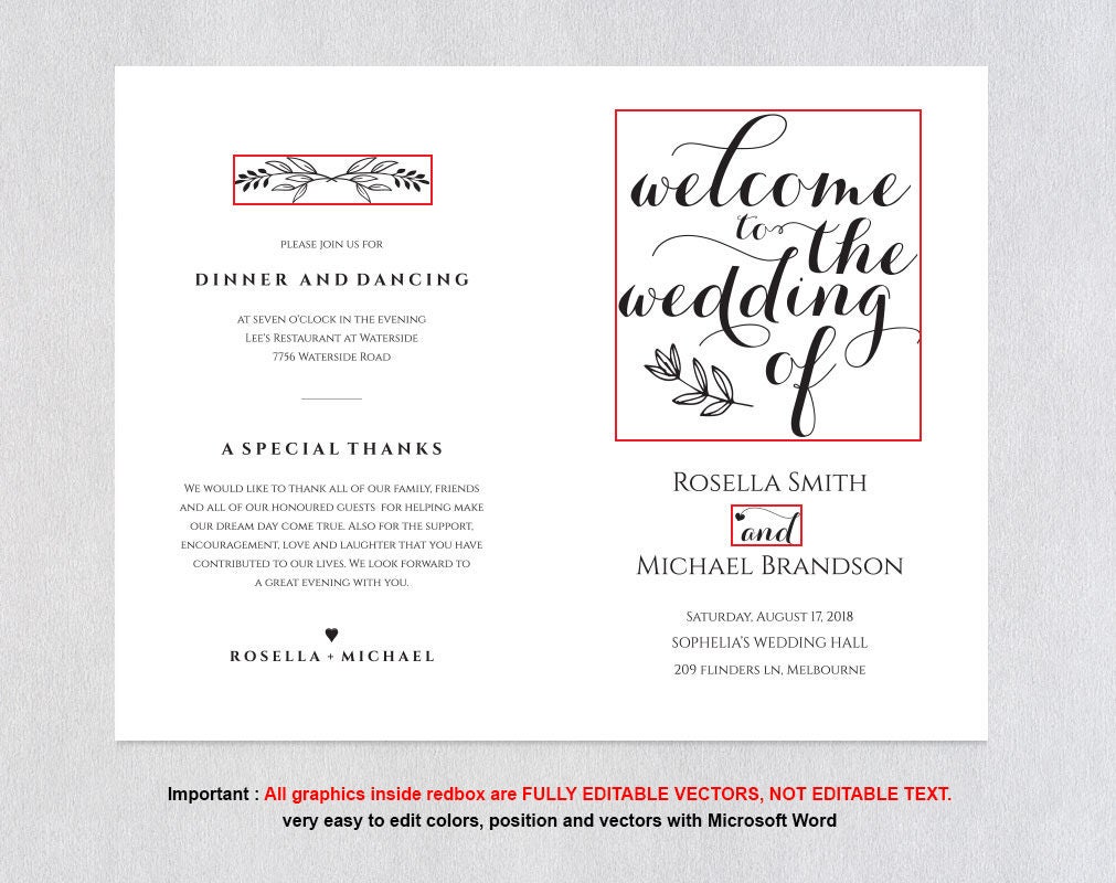 Folded Wedding Program Template Folded Wedding Programs | Etsy