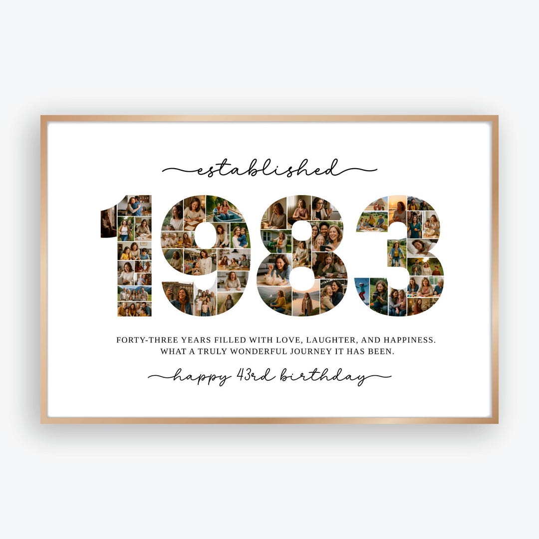 43rd Birthday Photo Story Collage, 1983 Year Number Template, Editable ...