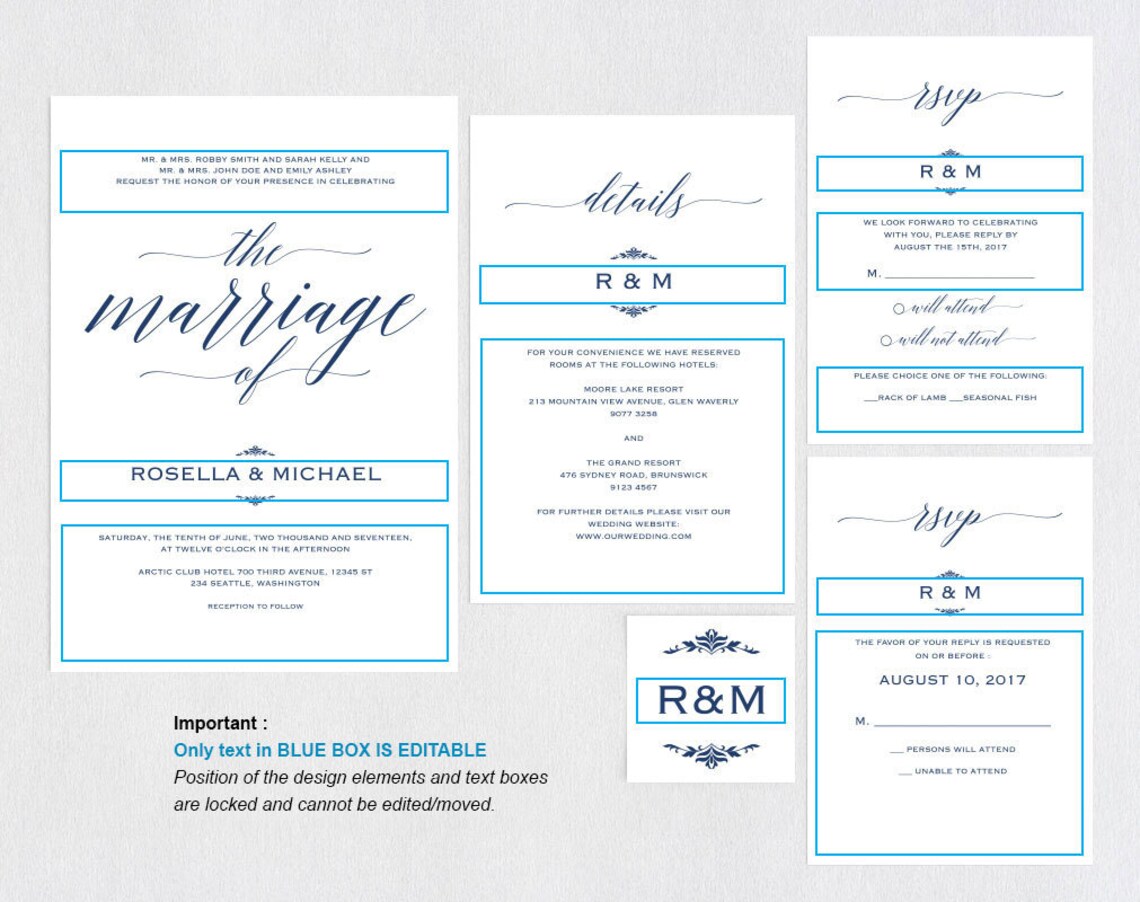 Navy Blue Wedding Invitation Template Wedding Invitation - Etsy