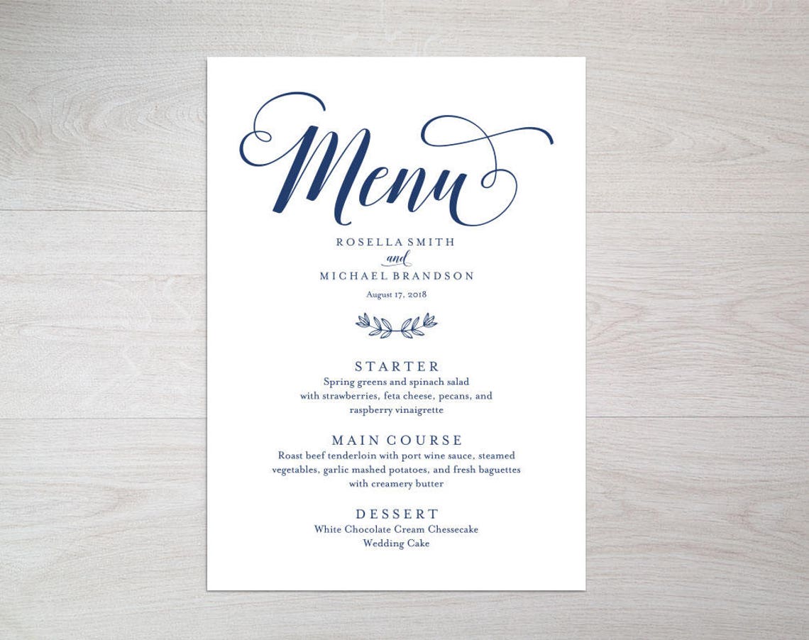 Navy Blue Wedding Menu Template Wedding Dinner Menu Rustic - Etsy