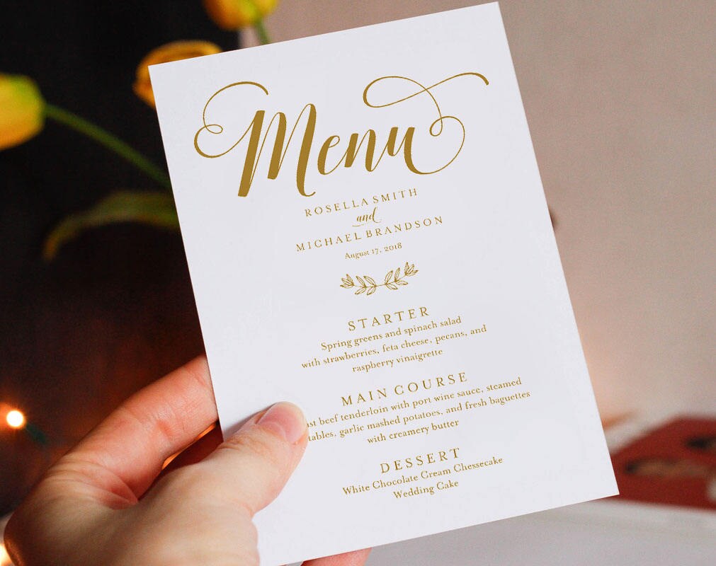 Gold Wedding Menu Template Wedding Dinner Menu Rustic | Etsy