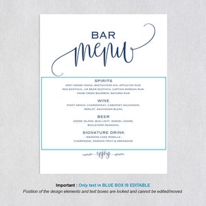 Navy Blue Bar Menu Templatebar Menubar Menu Printablebar - Etsy