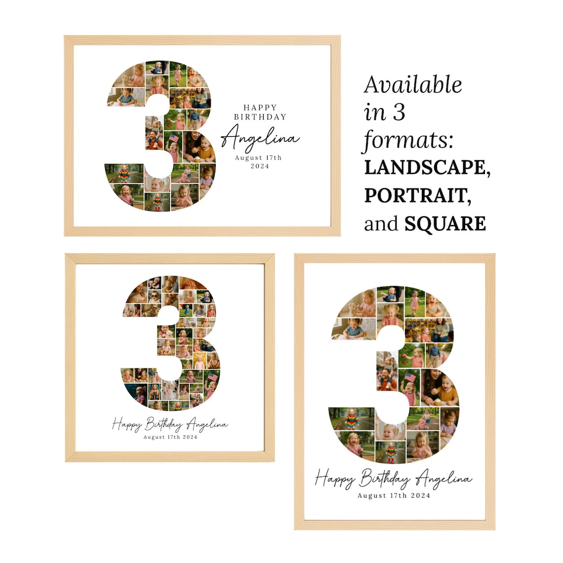 3rd Birthday Photo Collage Template, Custom Gift for Girl, 3rd Birthday ...