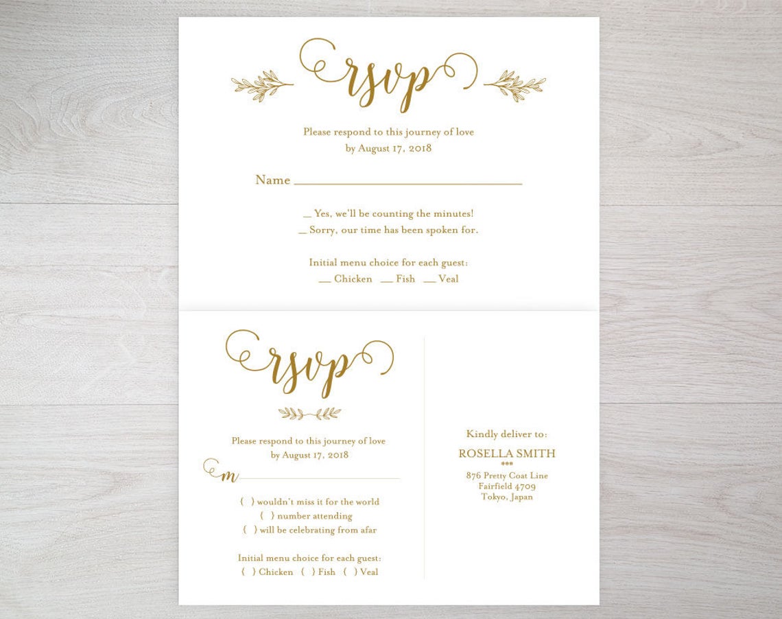 Gold RSVP Postcards Templates Wedding Rsvp Cards Rsvp - Etsy