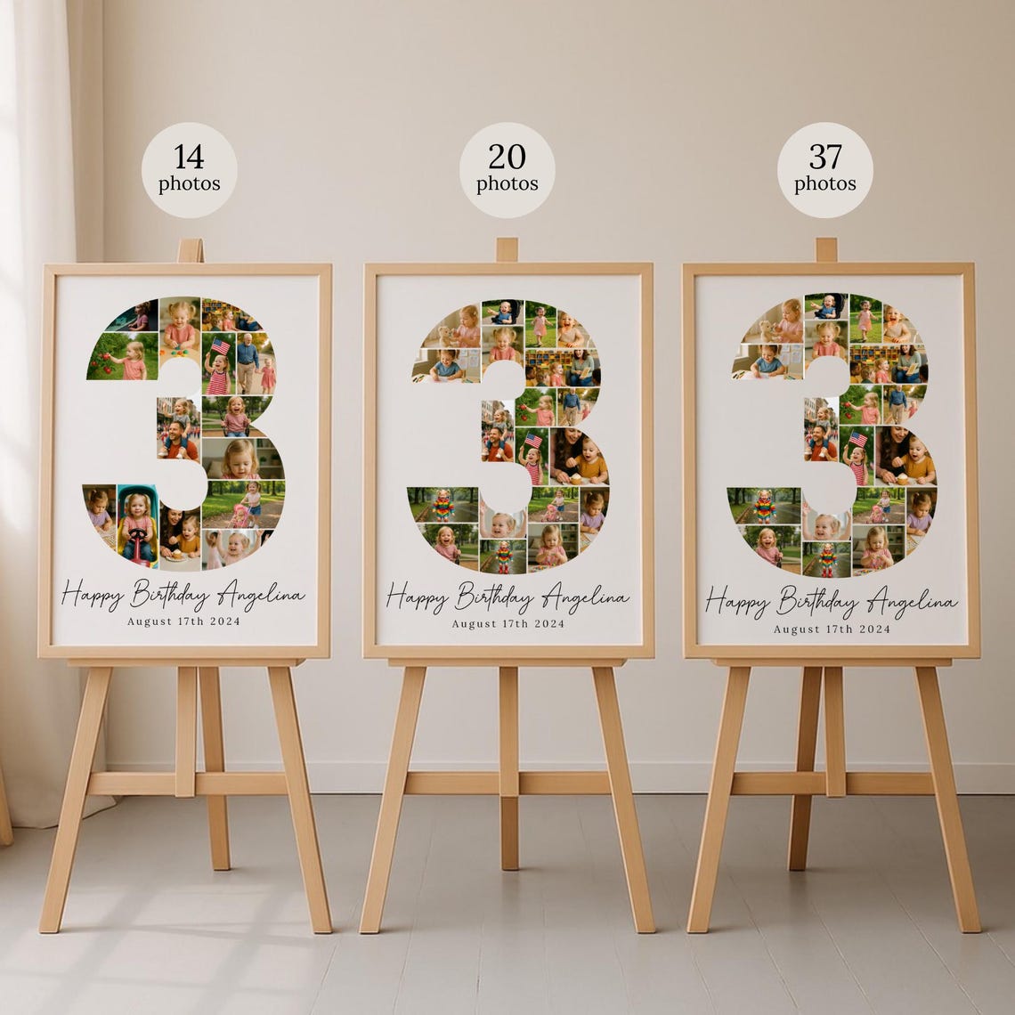 3rd Birthday Photo Collage Template, Custom Gift for Girl, 3rd Birthday ...