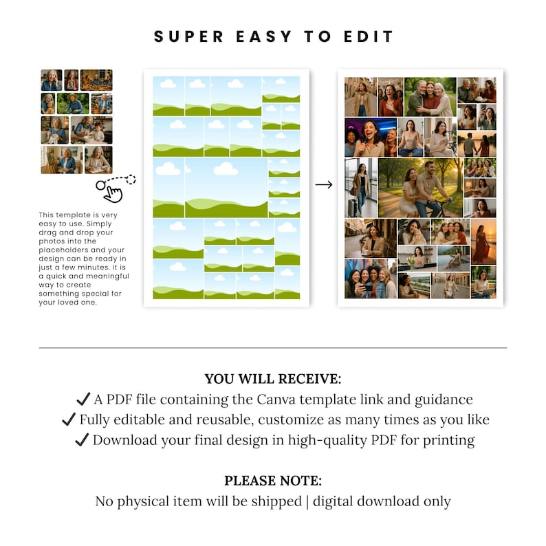 Editable Photo Collage Template, Printable Photo Grid Poster, Custom ...