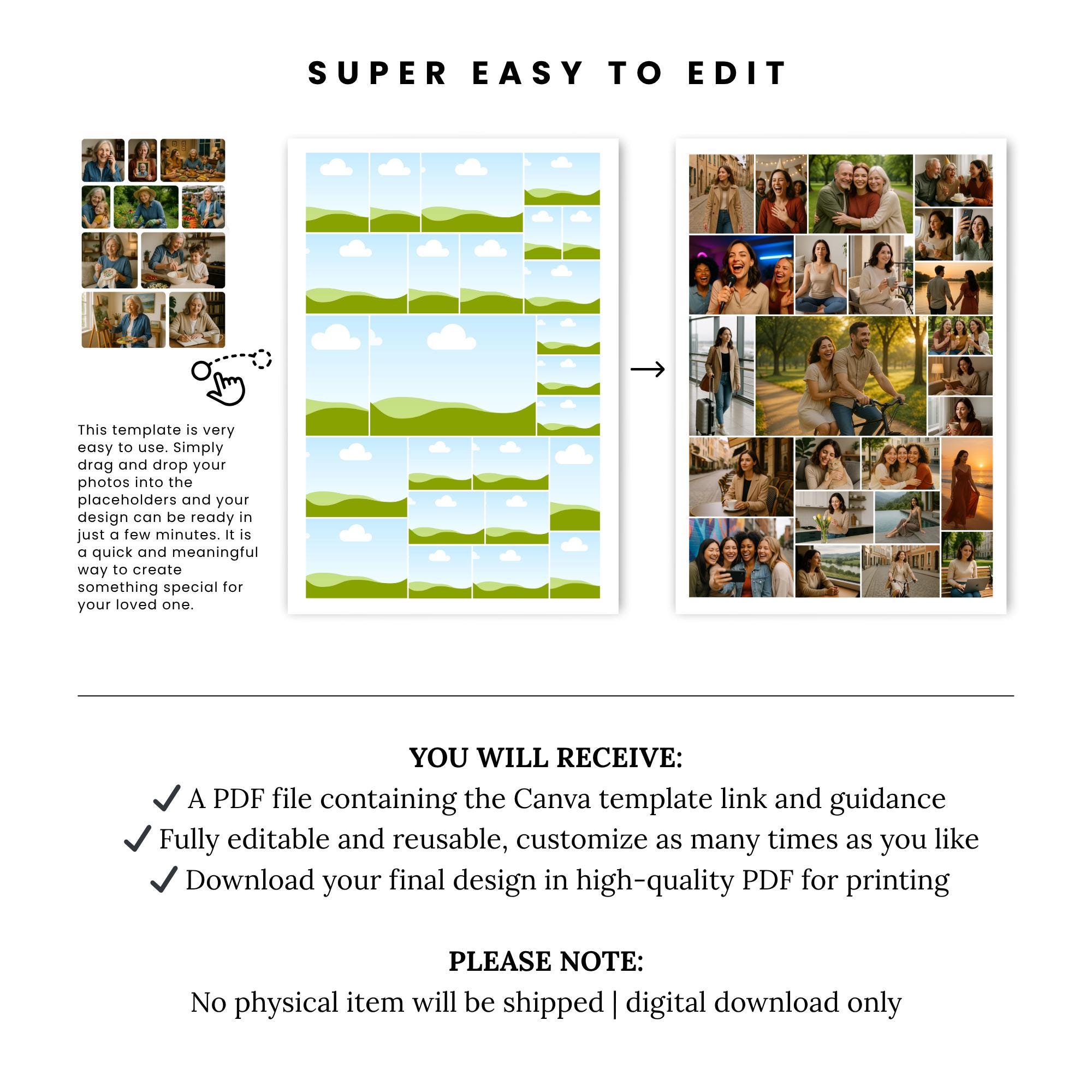 Editable Photo Collage Template, Printable Photo Grid Poster, Custom ...