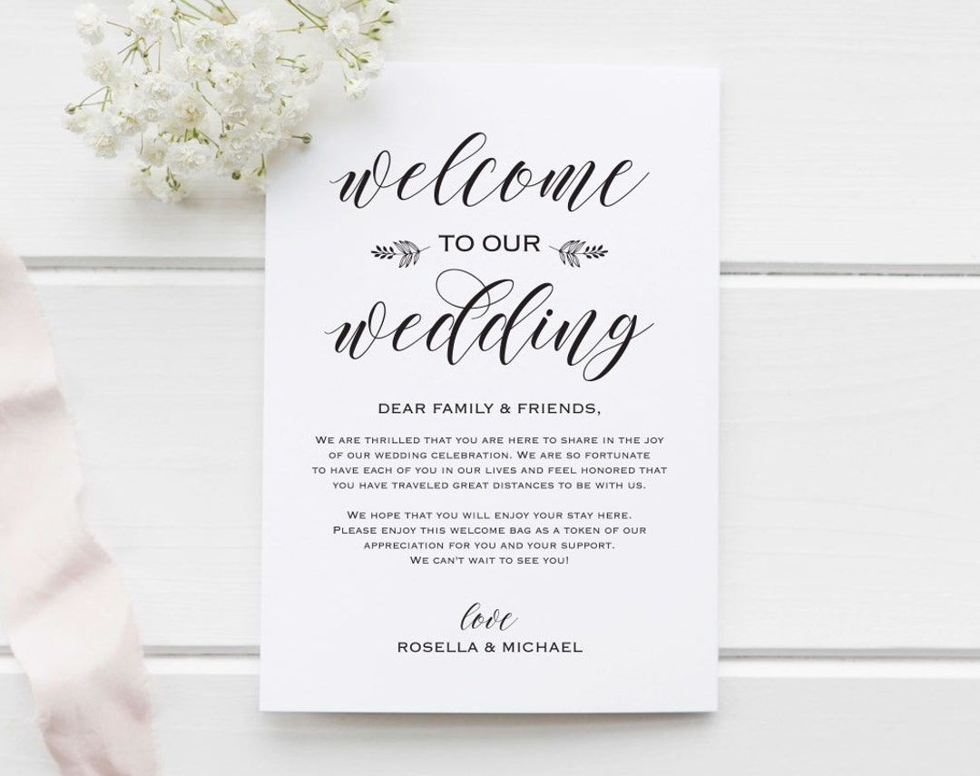 Wedding Welcome Bag Note Welcome Bag Letter Wedding - Etsy
