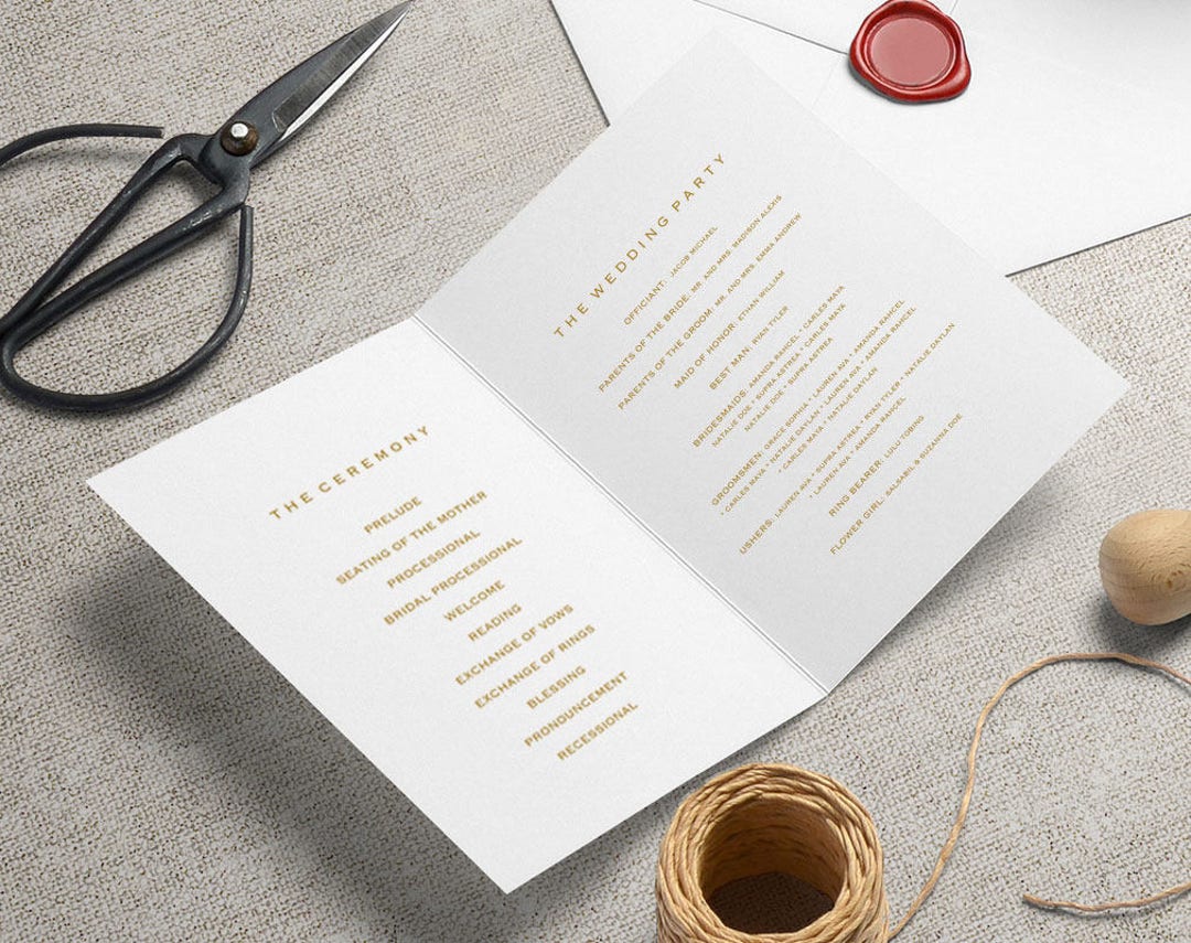 Gold Wedding Program Folded Editable Template Print DIY - Etsy