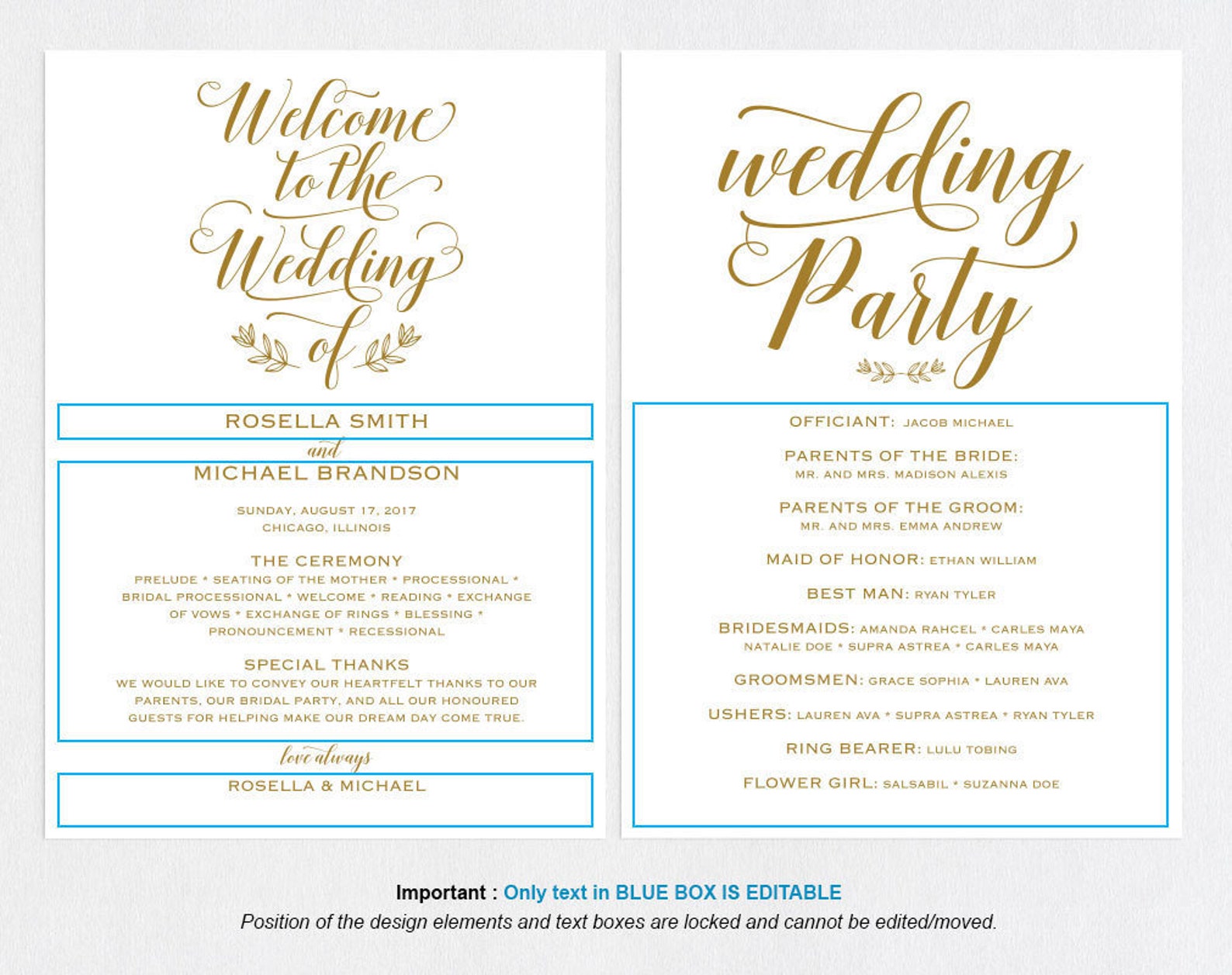 Gold Wedding Program Template Rustic Wedding Ceremony - Etsy