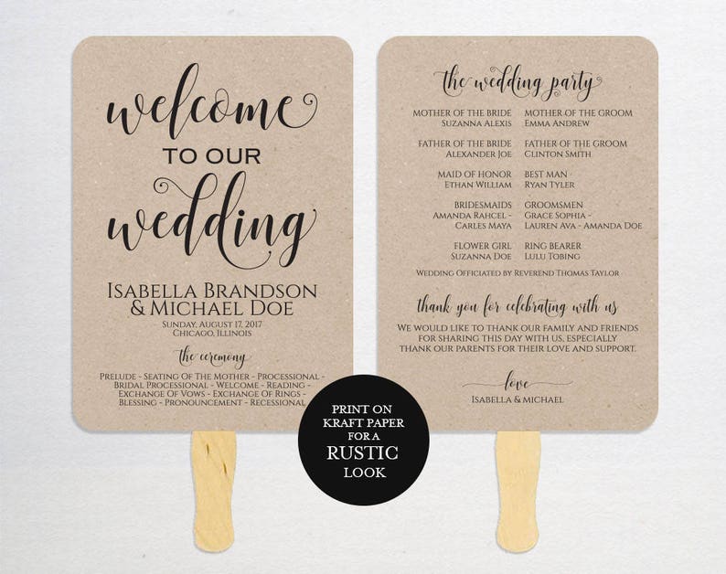 Wedding Program Fan Wedding Program Fan Template Rustic - Etsy
