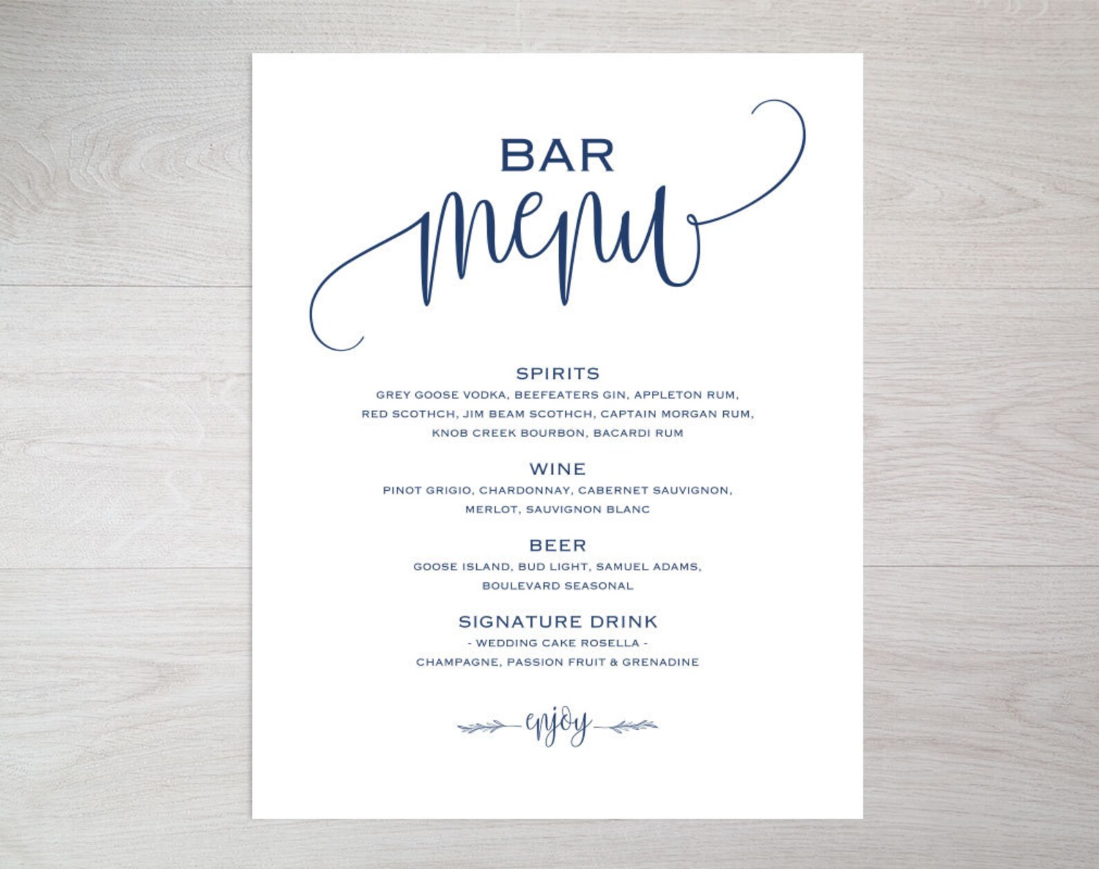 Navy Blue Bar Menu Templatebar Menubar Menu Printablebar - Etsy