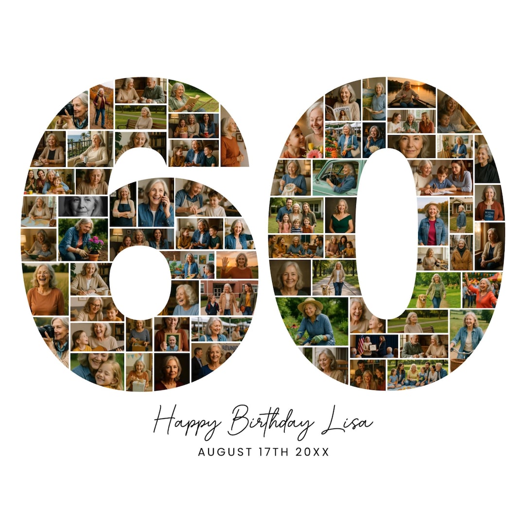 60th Birthday Photo Collage Template, Personalized 60th Birthday Gift ...